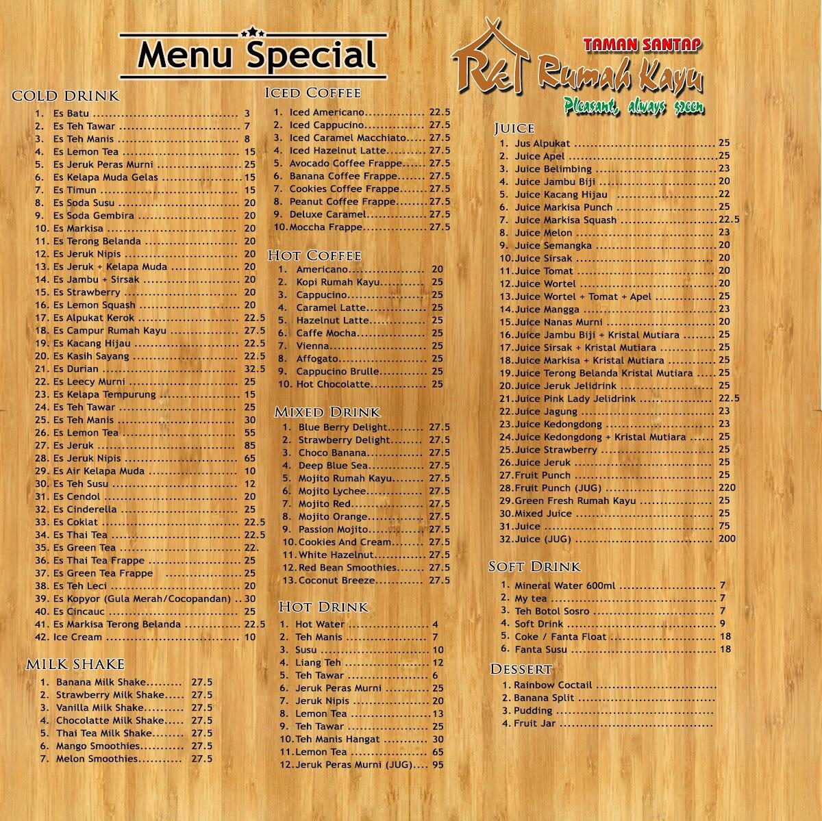 Menu at Taman Santap Rumah Kayu restaurant, Tangerang, SKL