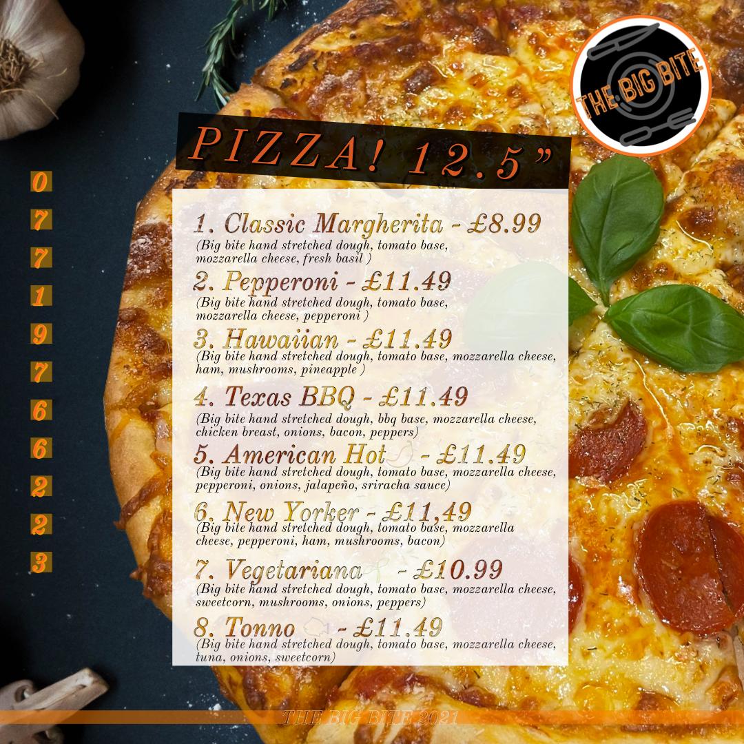 Menu at The Big Bite cafe, Lutterworth