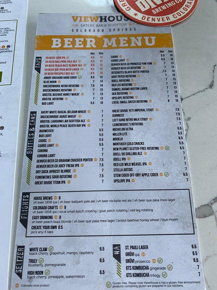 Menu at ViewHouse pub & bar, Colorado Springs