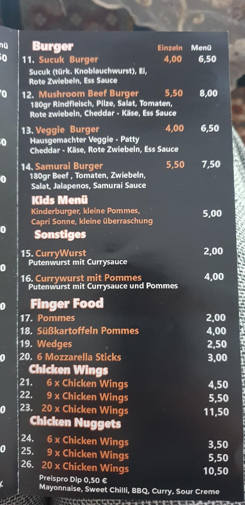 Menu at Ess Burger restaurant, Herne