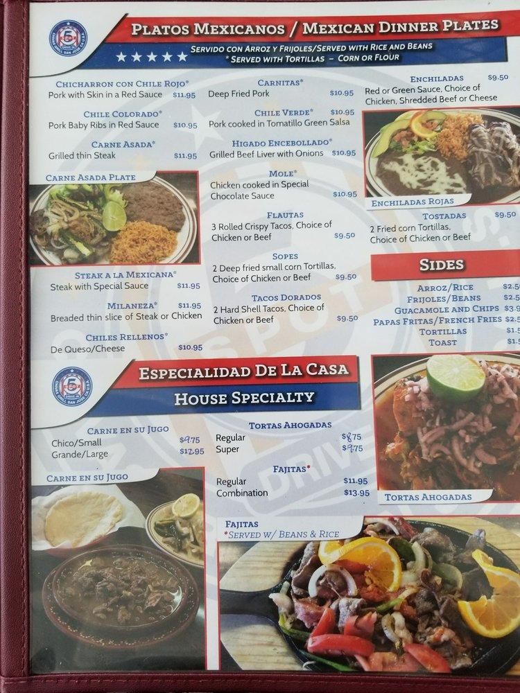 Menu at 5 Spot Chivas Grill restaurant, San Jose