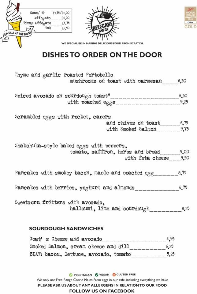 Menu at Beefcake Cafe, Glasgow