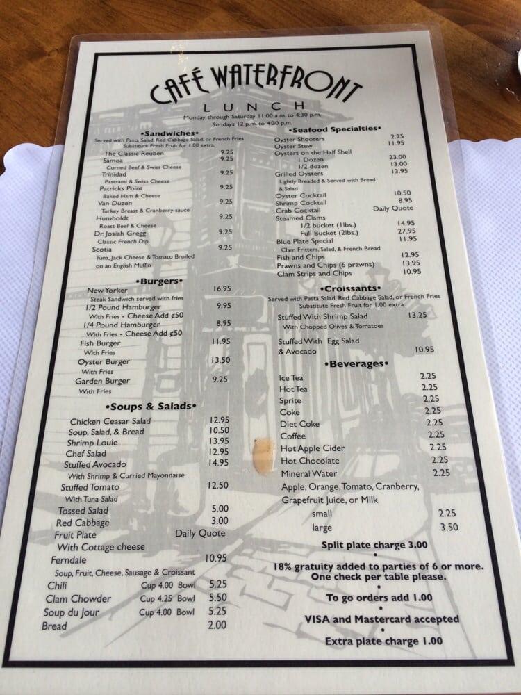 Menu at Café Waterfront pub & bar, Eureka, 102 F St
