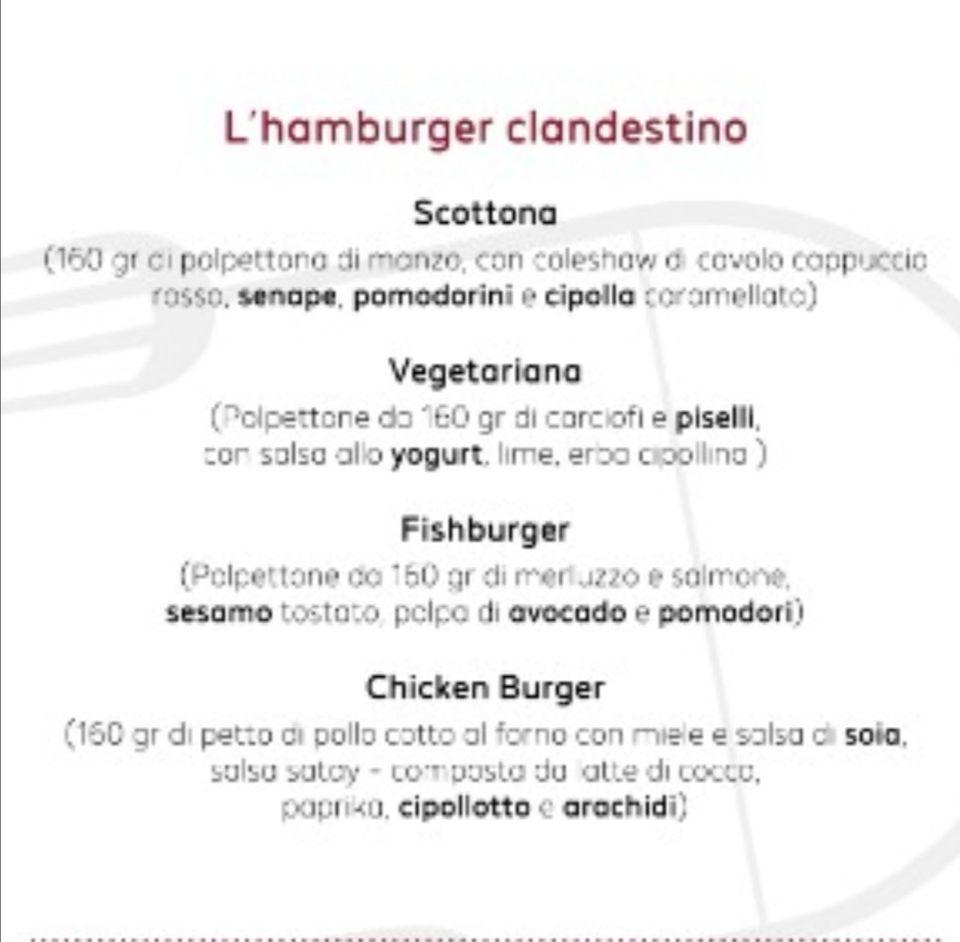 Carta del restaurante Cucine clandestine, Reggio Emilia