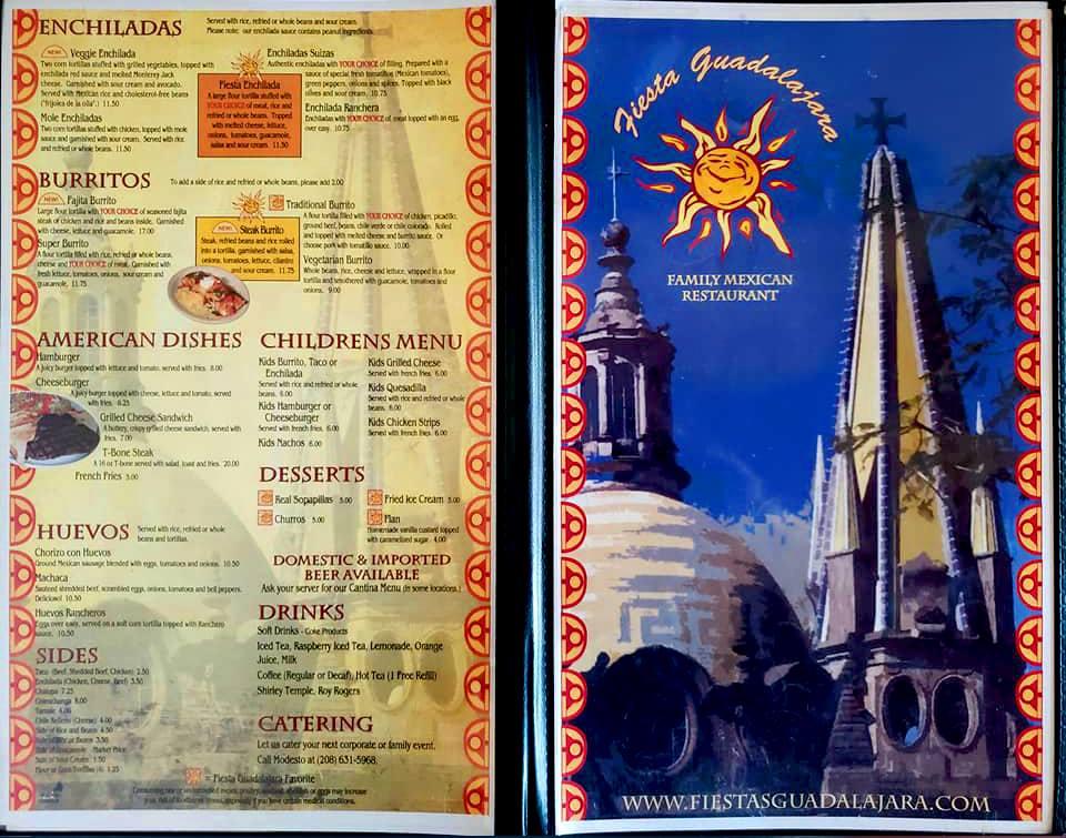 Menu at Fiesta Guadalajara pub & bar, Kuna, 780 W Avalon St