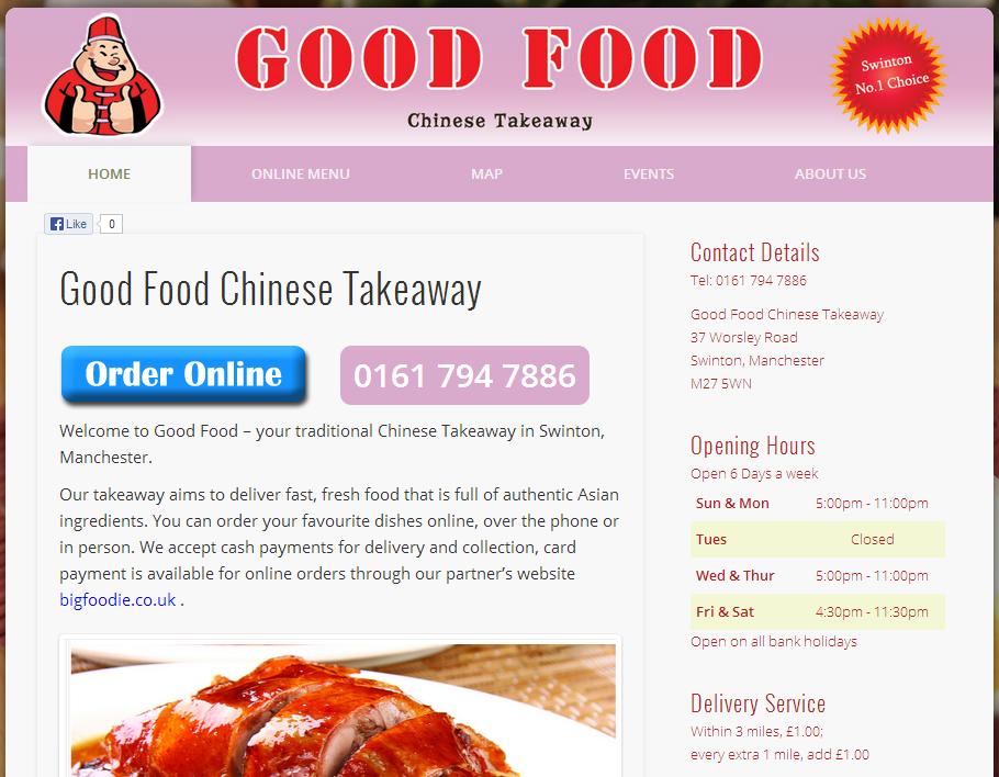 Menu at Good Food restaurant, Manchester, 37 Worsley Rd