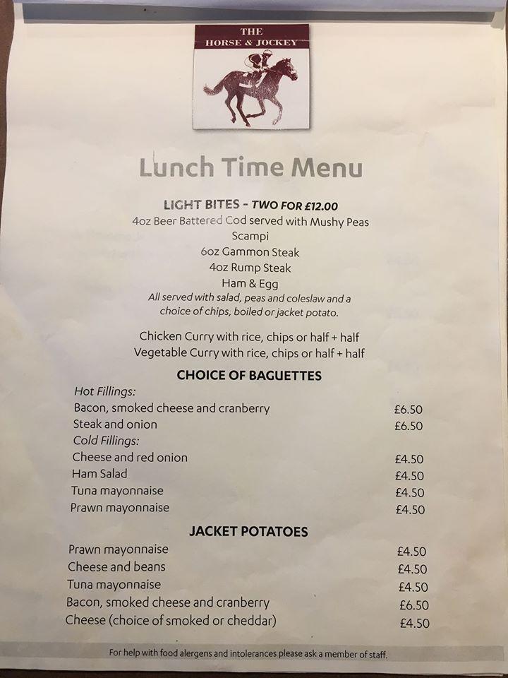 Menu at The Horse & Jockey pub & bar, Milford Haven