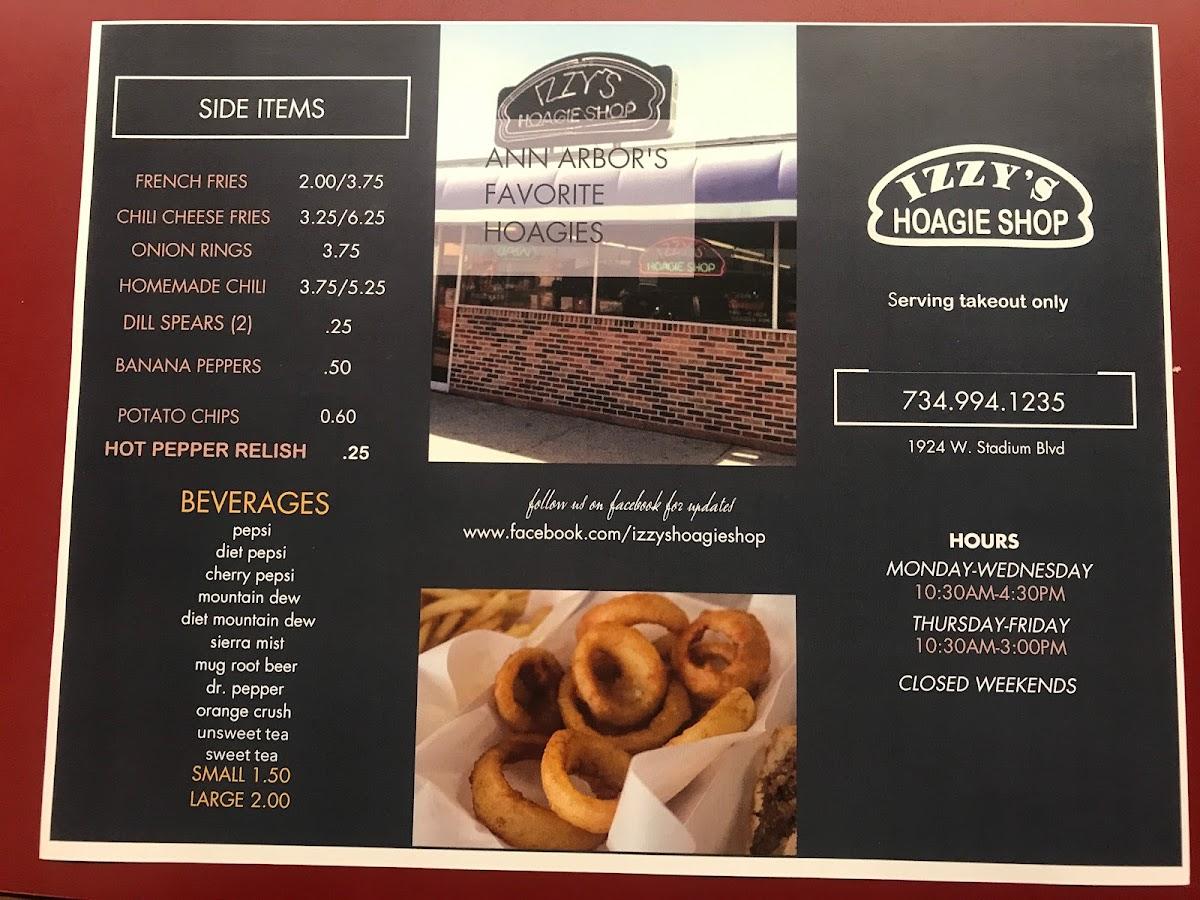 Menu at Izzy's Hoagie Shop restaurant, Ann Arbor