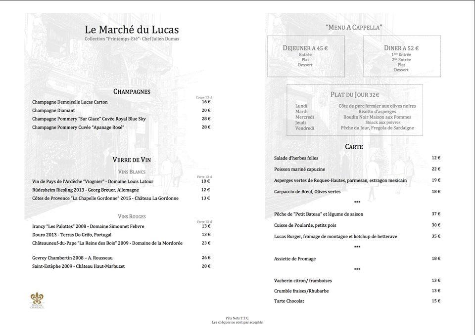 Menu at Le Petit Lucas restaurant, Paris