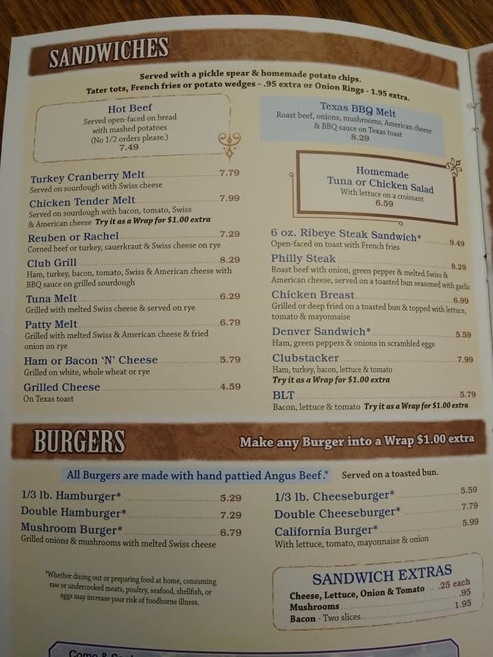 Menu at Misty's Menu restaurant, Wisconsin Rapids