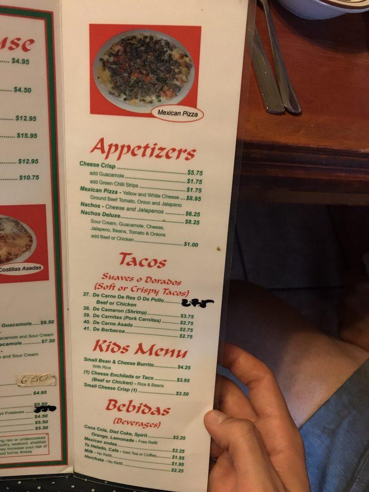 Menu at Pepe's Taco Villa restaurant, Phoenix, W Camelback Rd