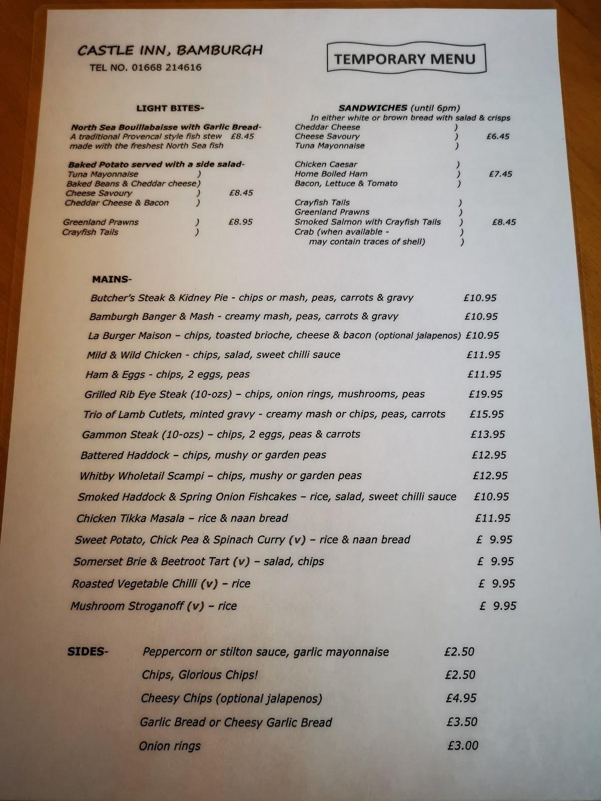 Menu at The middle inn pub & bar, Bamburgh