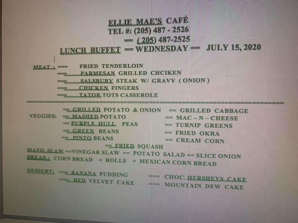 Menu at Ellie Mae's Cafe, Winfield