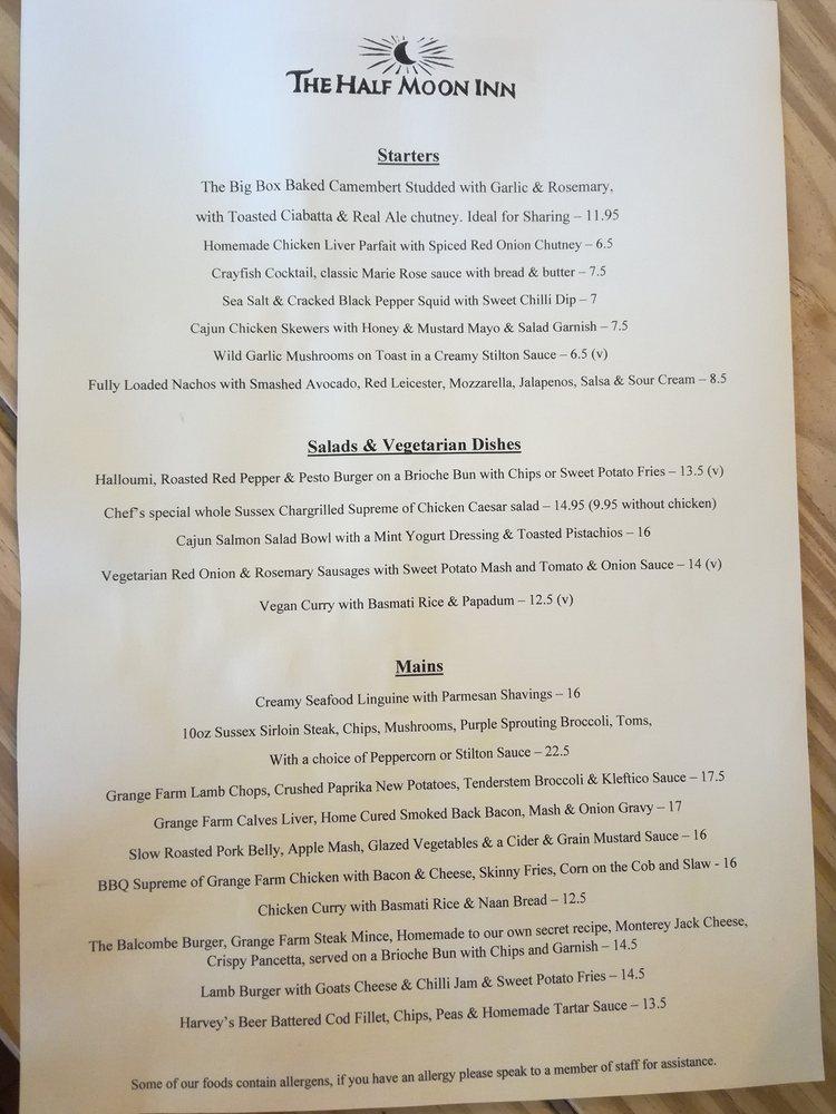 Menu at The Half Moon Inn Balcombe pub & bar, Balcombe