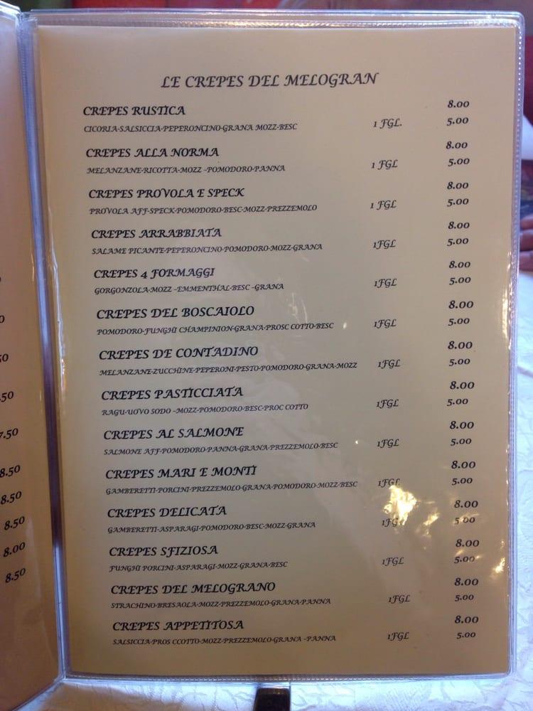 Menu da Il Melograno pizzeria, Velletri, Via Appia Sud 151