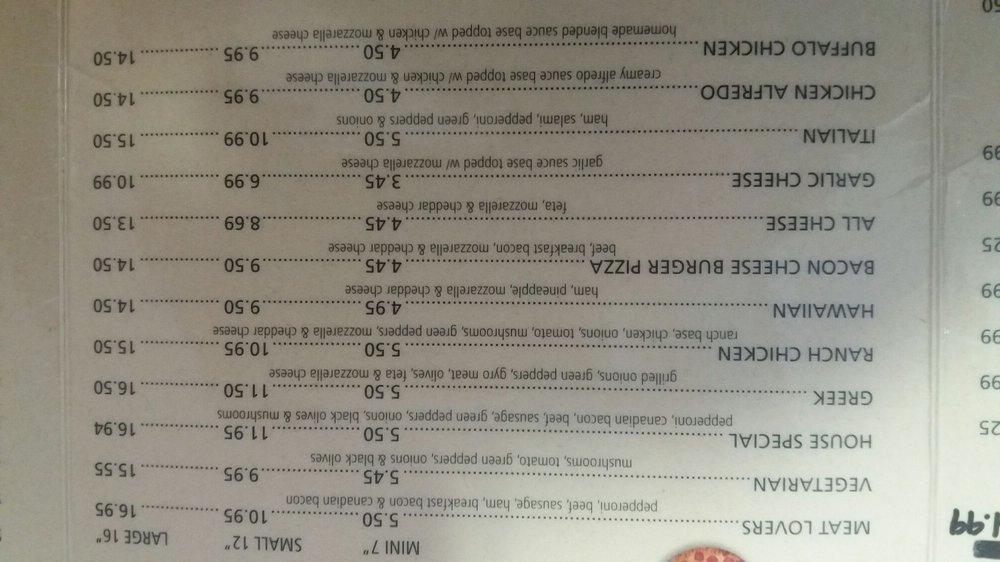 Menu at Inman House of Pizza restaurant, Inman