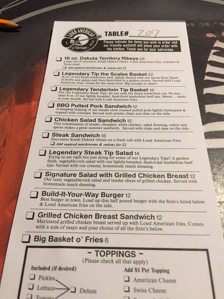 Menu at Loud American Roadhouse pub & bar, Sturgis