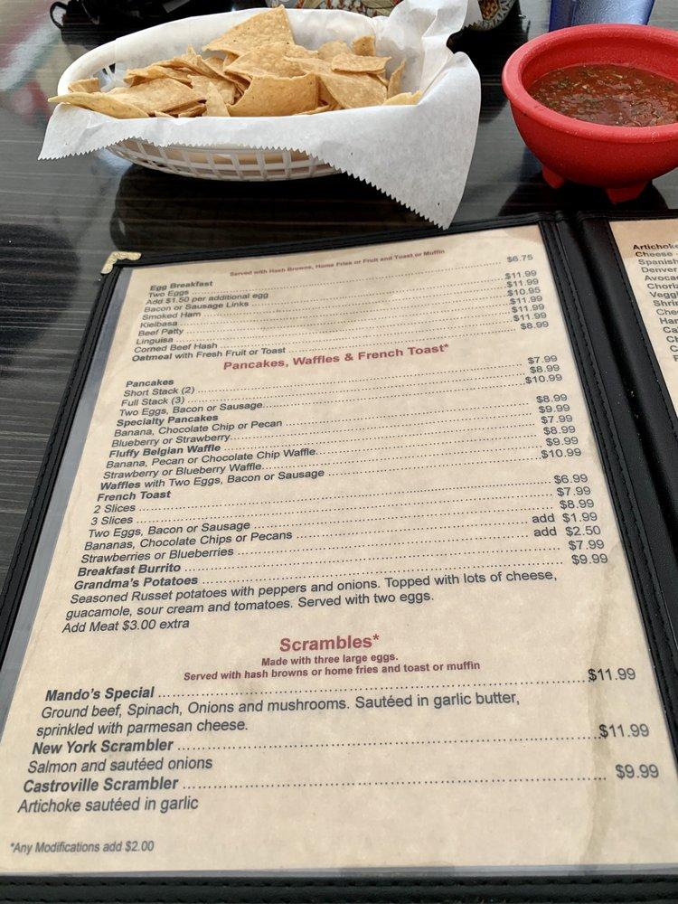 Menu at Mando's Restaurant, Pacific Grove