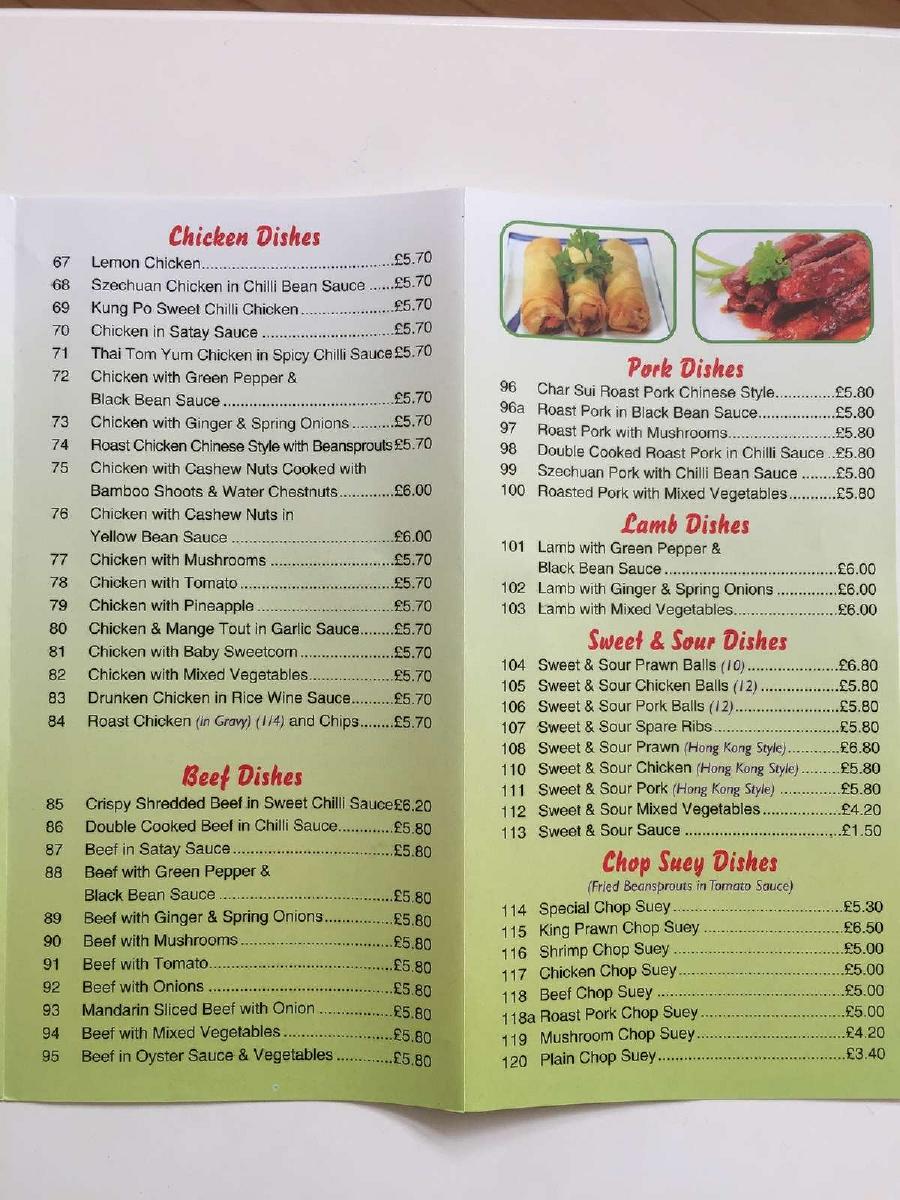 Menu at Number One Chinese Cuisine restaurant, Croydon, 1