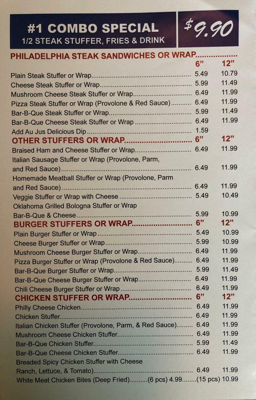 Menu at Steak Stuffers USA fast food, Tulsa, E 51st St