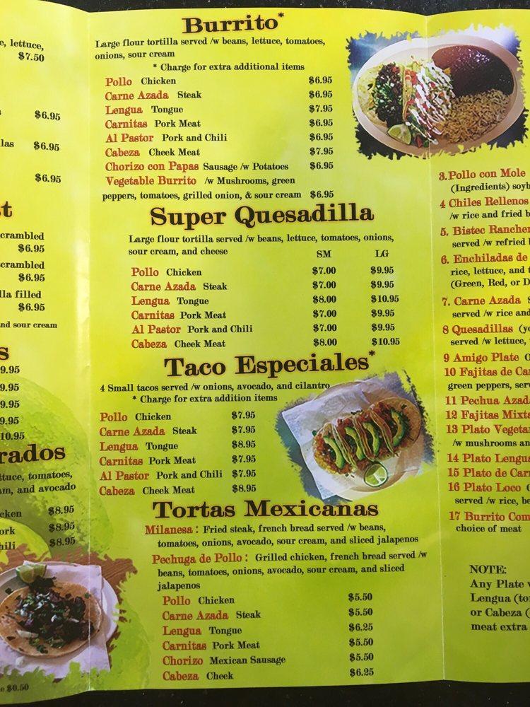 Menu at Taqueria El Amigo 2 restaurant, Leominster