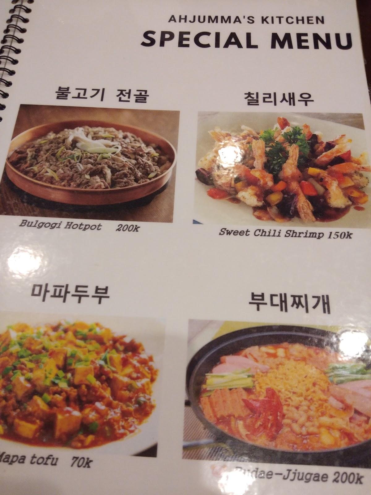 Carta del restaurante Ahjumma Kitchen, Surabaya, Jl. Manyar Kertoarjo No.38