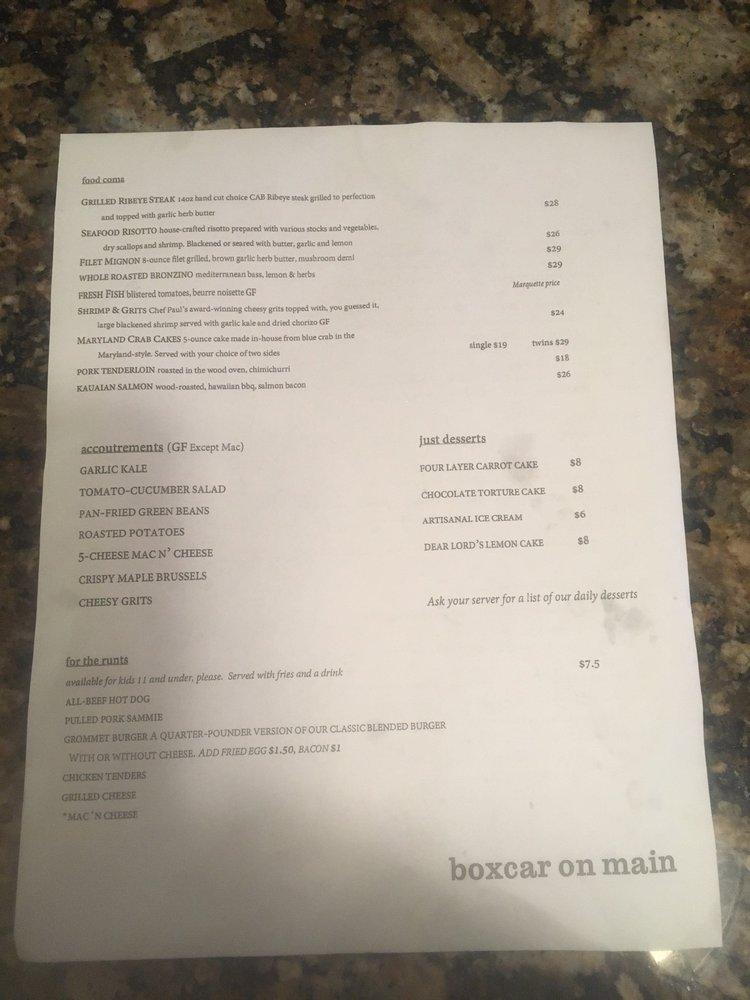 Menu at Boxcar on main restaurant, Berlin