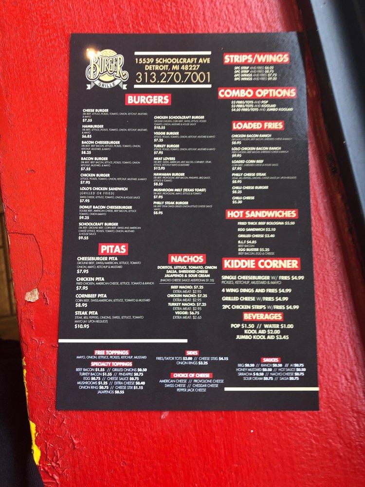Menu at Burger Grille restaurant, Detroit