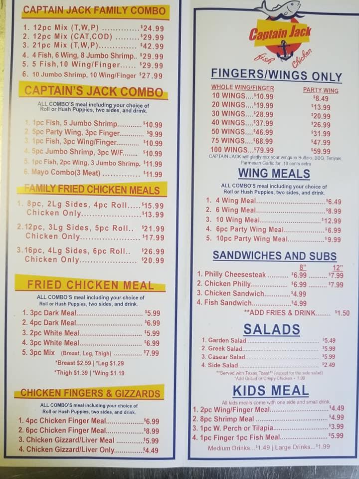 Menu at Captain Jack's fast food, Knoxville, E Magnolia Ave