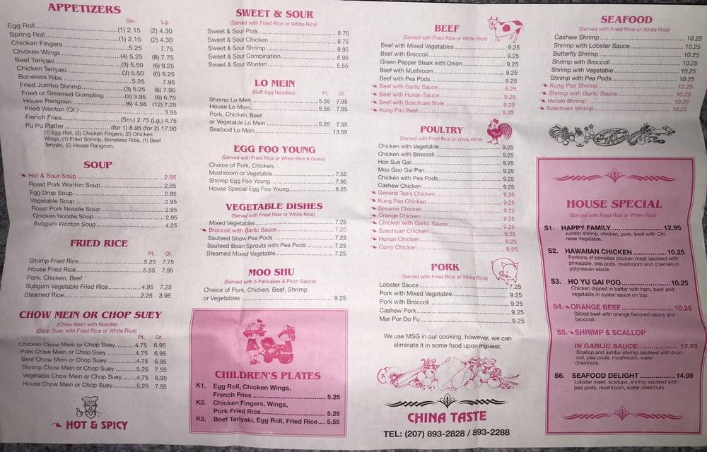 Menu at China Taste restaurant, Windham, 771 Roosevelt Trail Ste 1