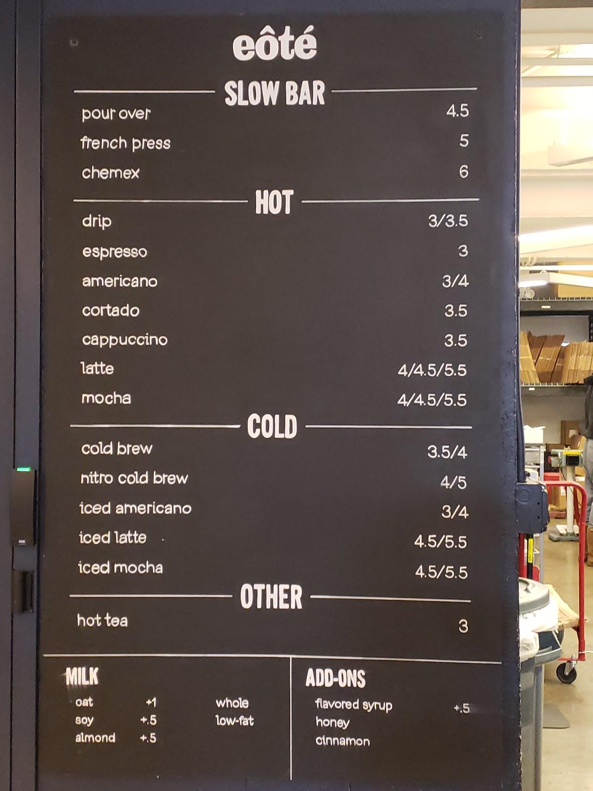 Carta del café Eote Coffee, Oklahoma City