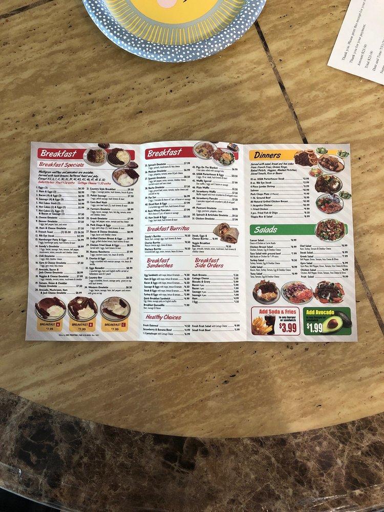 Menu at Goody's Cafe Palm Desert, Palm Desert, Washington St