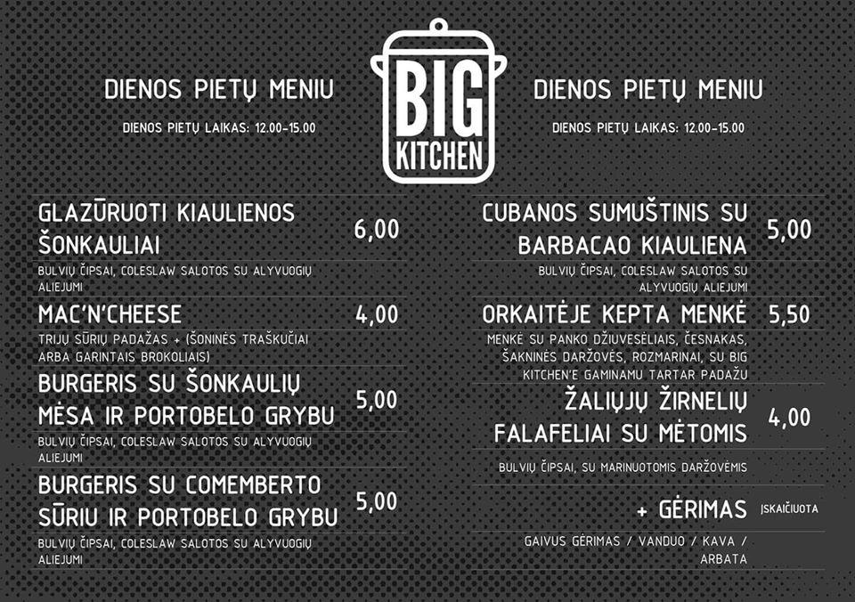 Menu at Big Kitchen restaurant, Vilnius