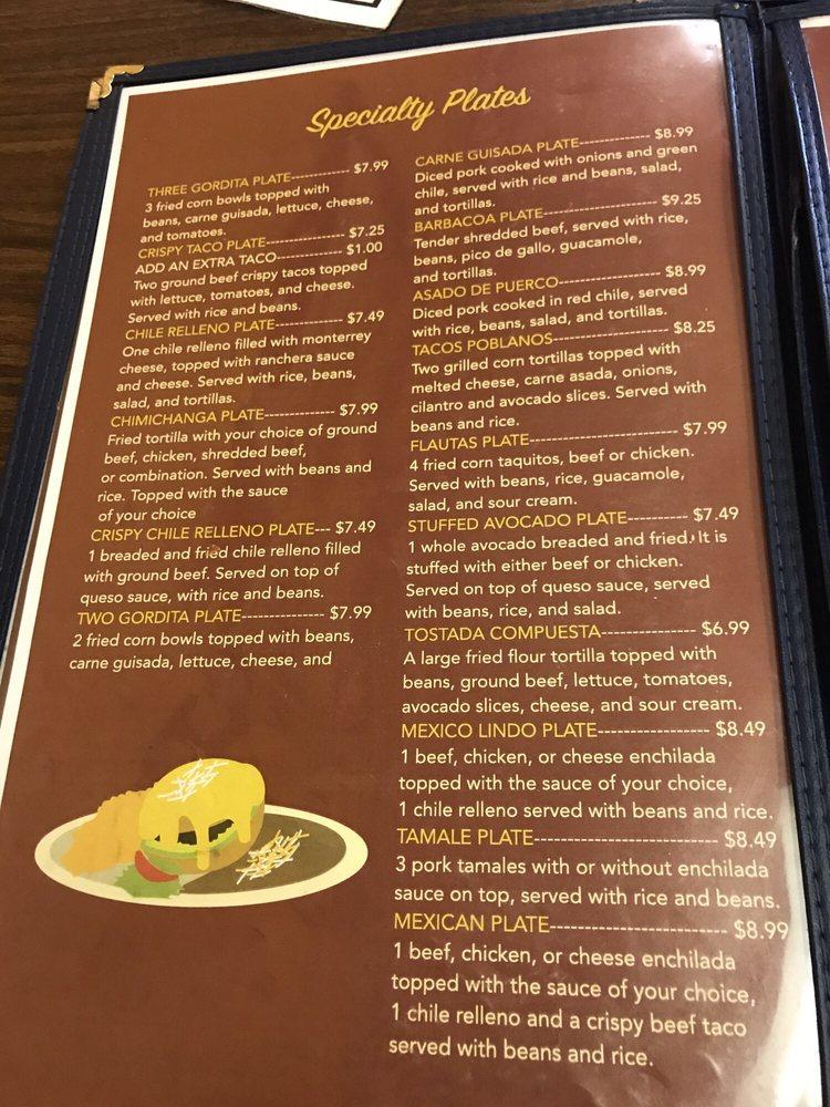 Menu at Mexico Lindo Restaurant, Amarillo