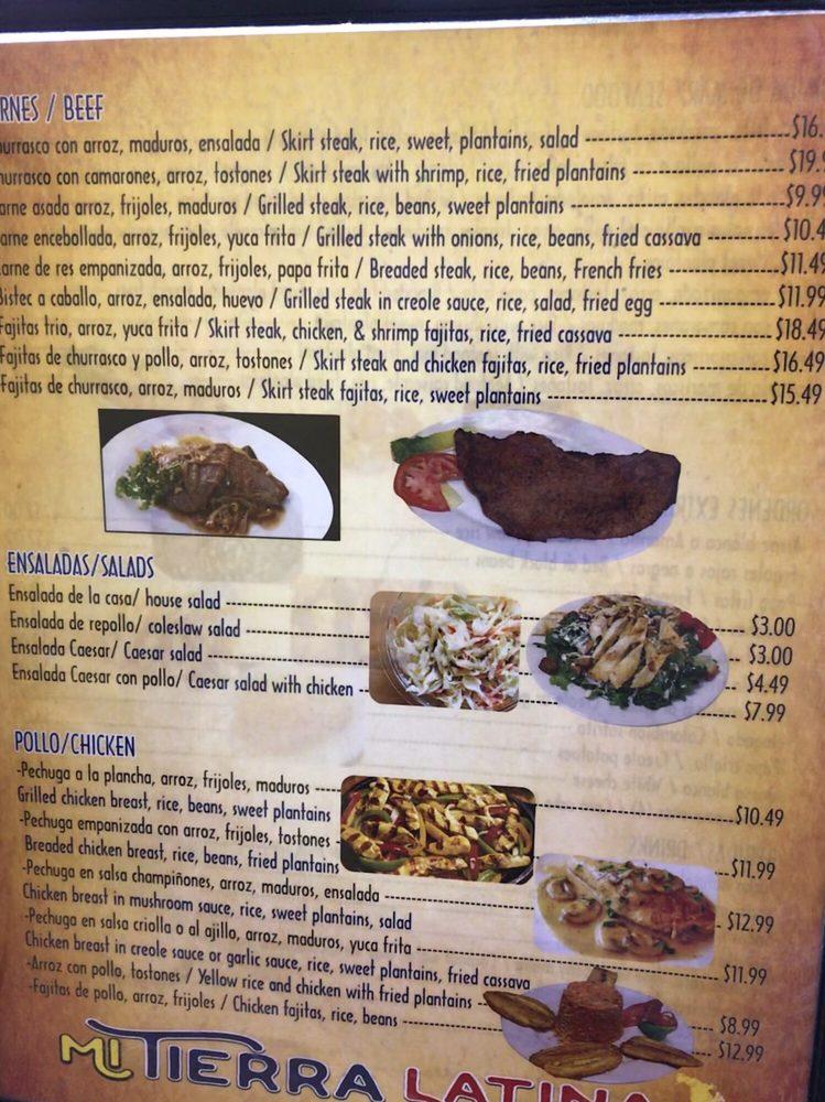 Menu at Mi Tierra Latina restaurant, Tampa