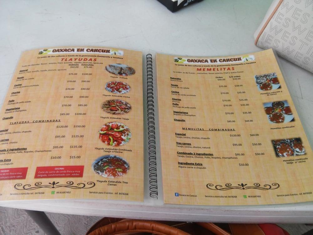 Menu at Oaxaca en Cancun, Cancún, Villas de Amantla 1064