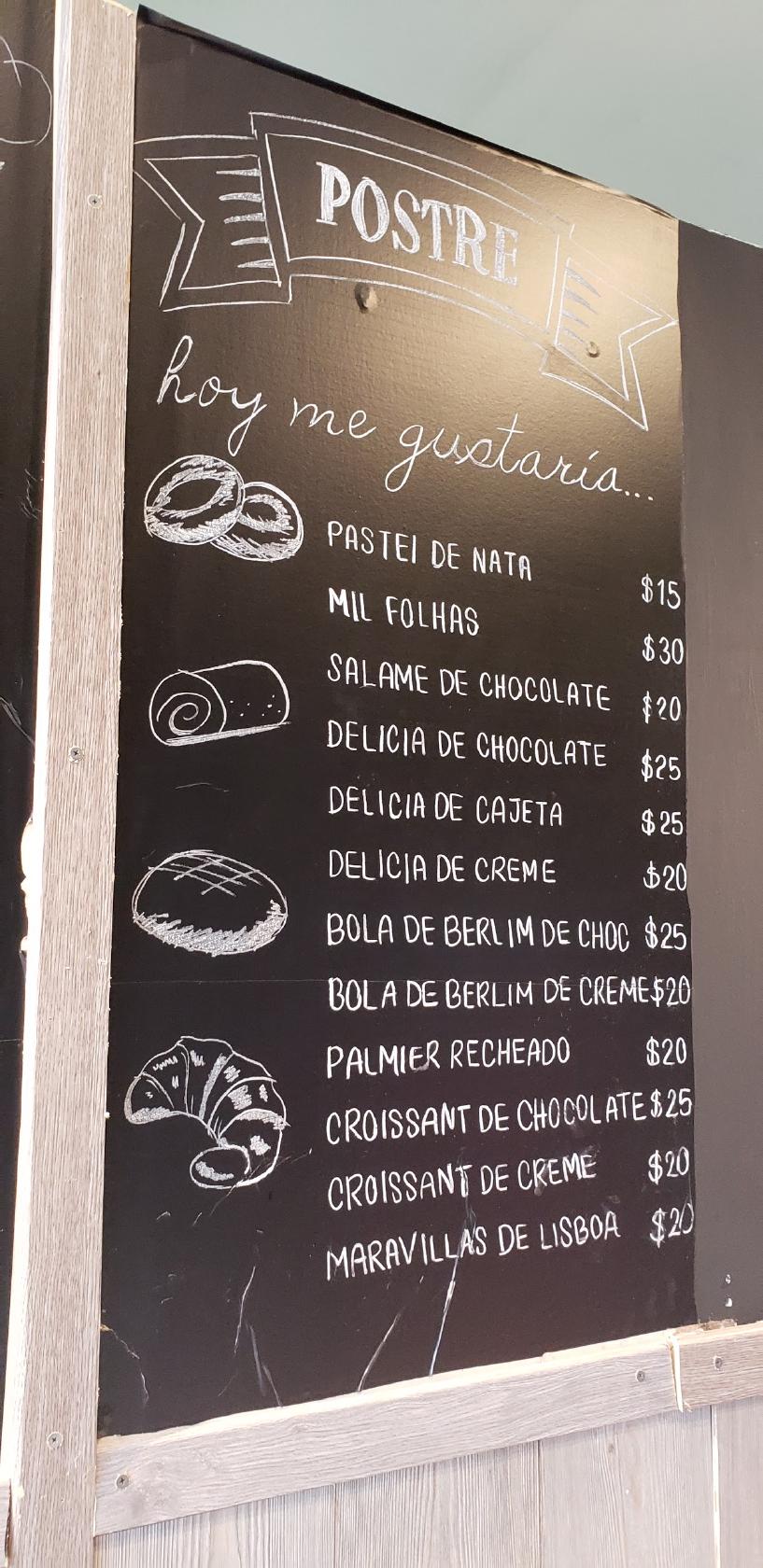 Menu at Panadería Lisboa, Monterrey
