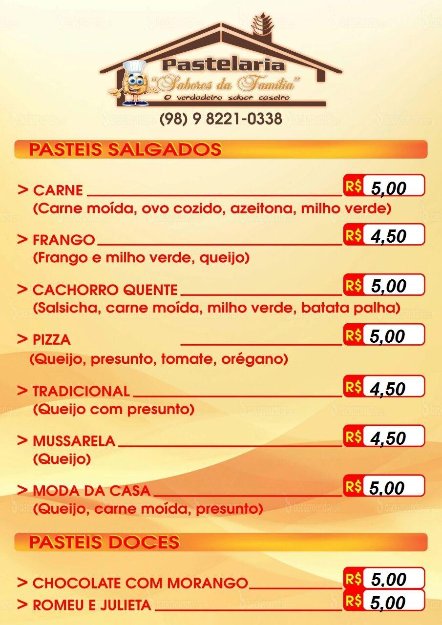 Menu at Pastelaria Sabores De Família., Coelho Neto