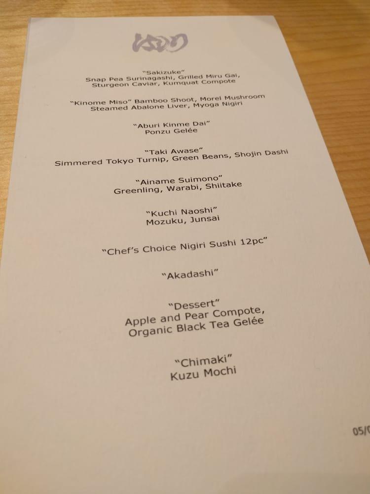 Menu at Sushi Hashiri restaurant, San Francisco