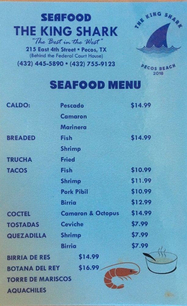 Menu at The King Shark Seafood and Mexican kitchen restaurant, Pecos