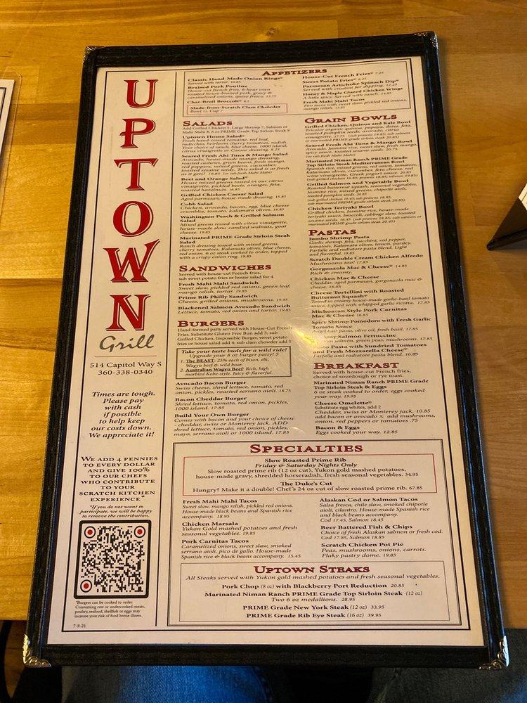 Menu at Uptown Grill pub & bar, Olympia