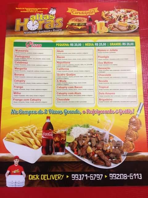 Menu at Altas Horas restaurant, Manaus, R. Comendador Vicente Cruz