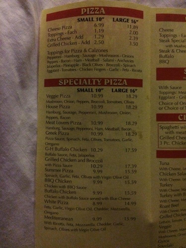 Menu at G H Pizza pizzeria, Lincoln