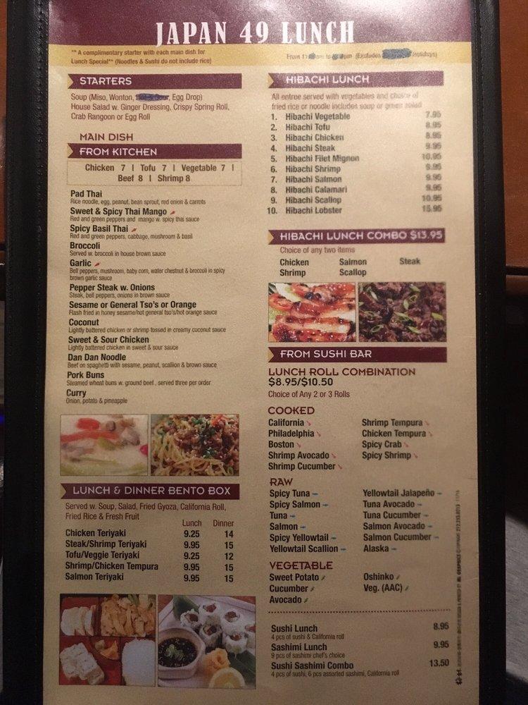 Menu at Japan 49 restaurant, Charlotte
