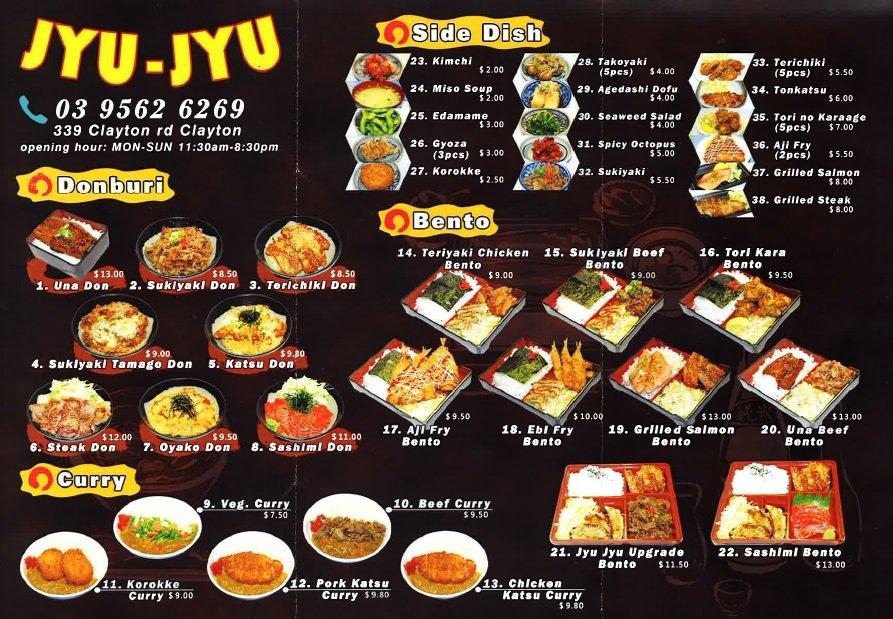 Menu at Jyu Jyu Japanese Take Away fast food, Clayton