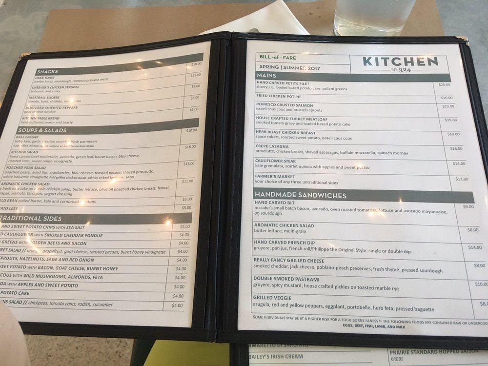 Menu at Kitchen No. 324 restaurant, Oklahoma City, 324 N Robinson Ave