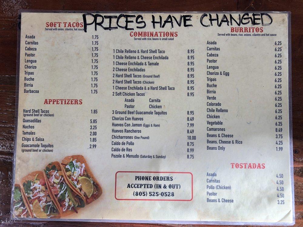 Menu at La Terraza restaurant, Santa Paula