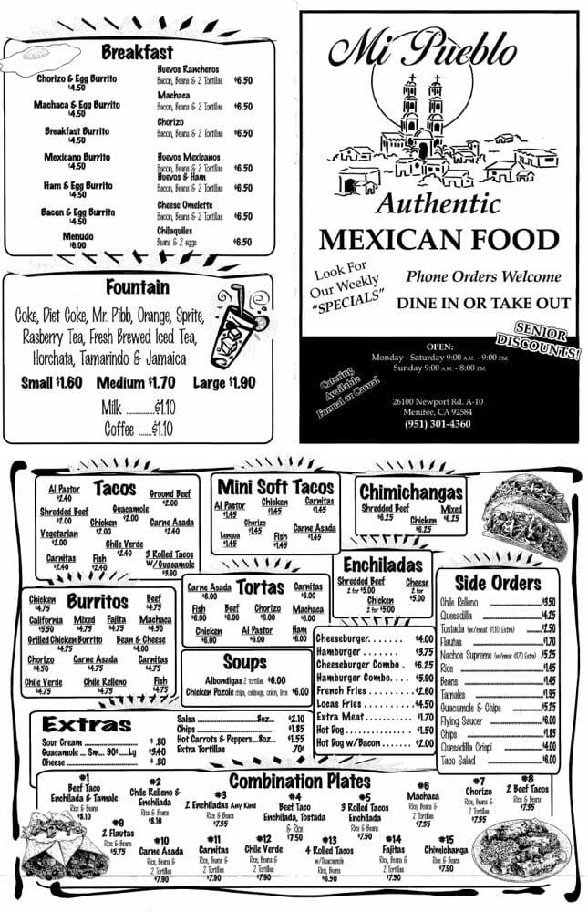 Menu at Mi Pueblo Authentic restaurant, Menifee