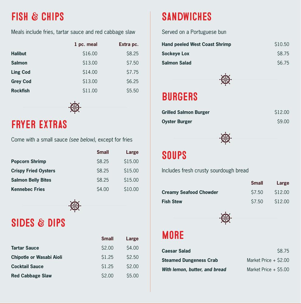Menu at Oak Bay Seafood restaurant, Victoria