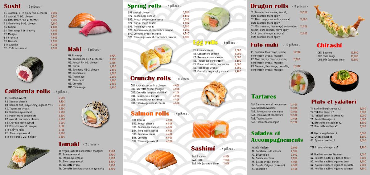 Menu at Obaasan Sushi restaurant, Marseille